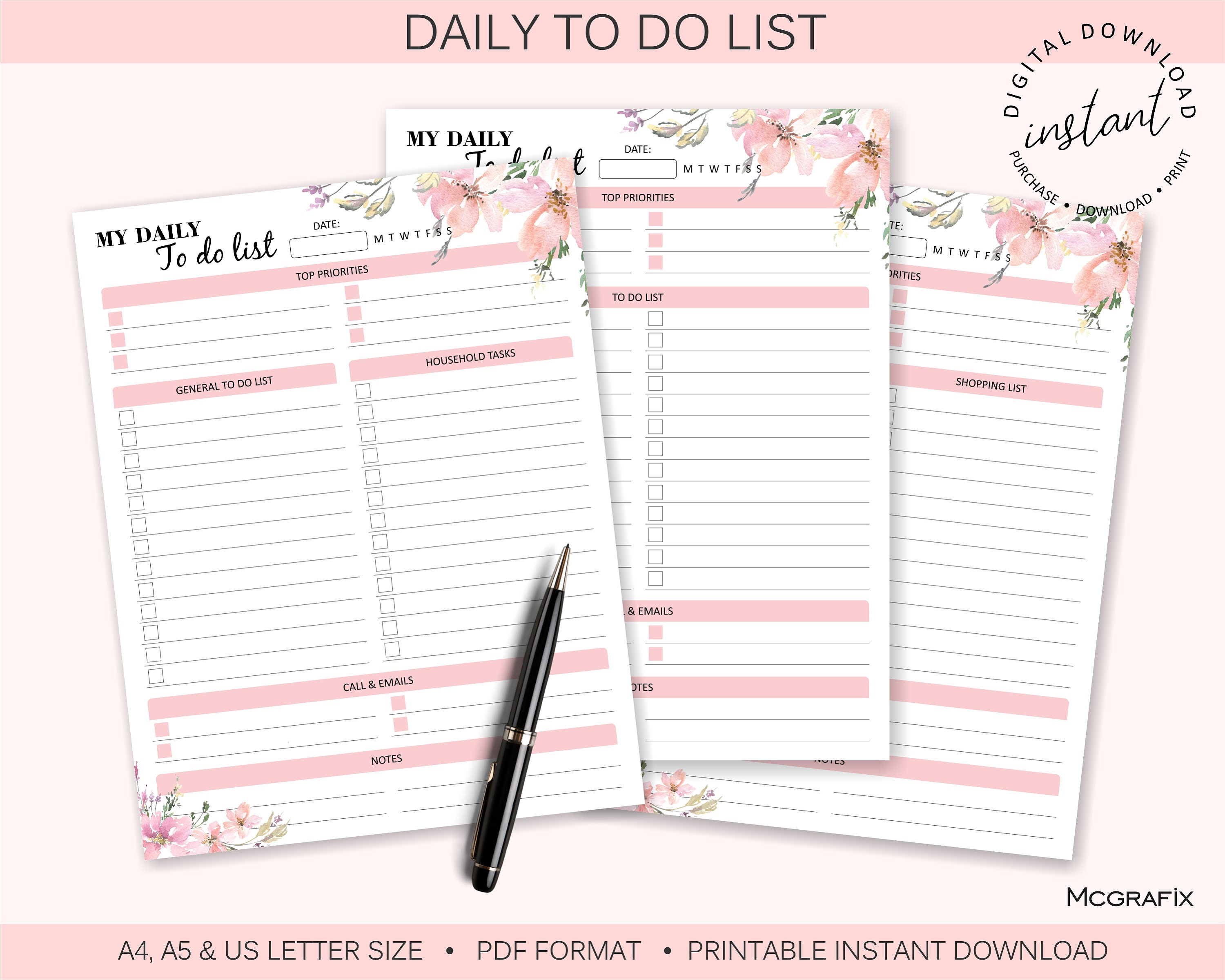 Flower Daily to Do List Printable Daily to Do List Printable to Do List ...