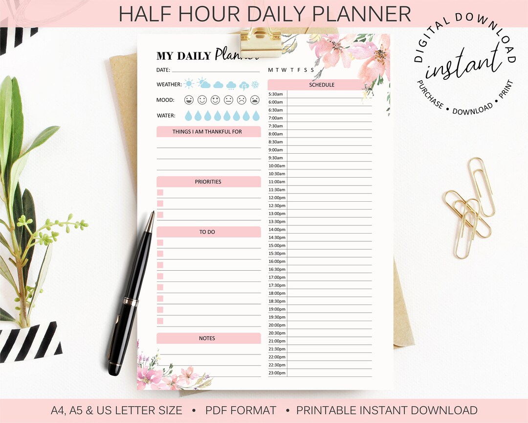 Flower Daily Planner Printable Productivity Planner Daily Schedule ...
