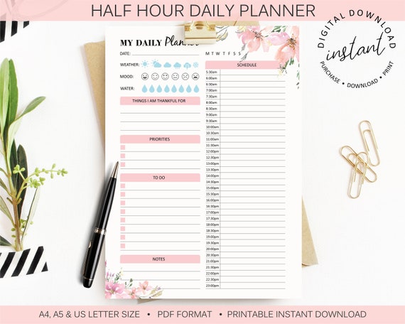 Flower Daily Planner Printable Productivity Planner Daily | Etsy