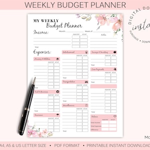 Flower Weekly Budget Planner Printable Budget Tracker Printable ...