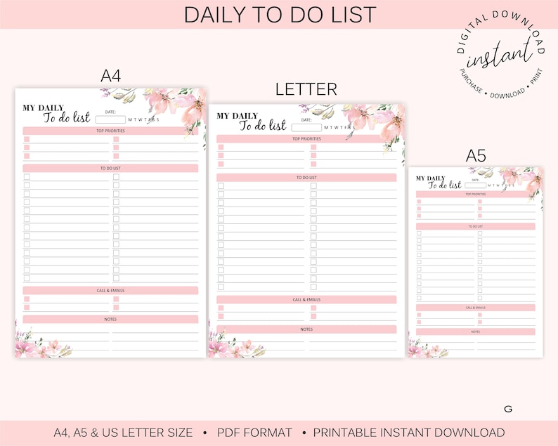 Flower Daily to Do List Printable Daily to Do List Printable to Do List ...