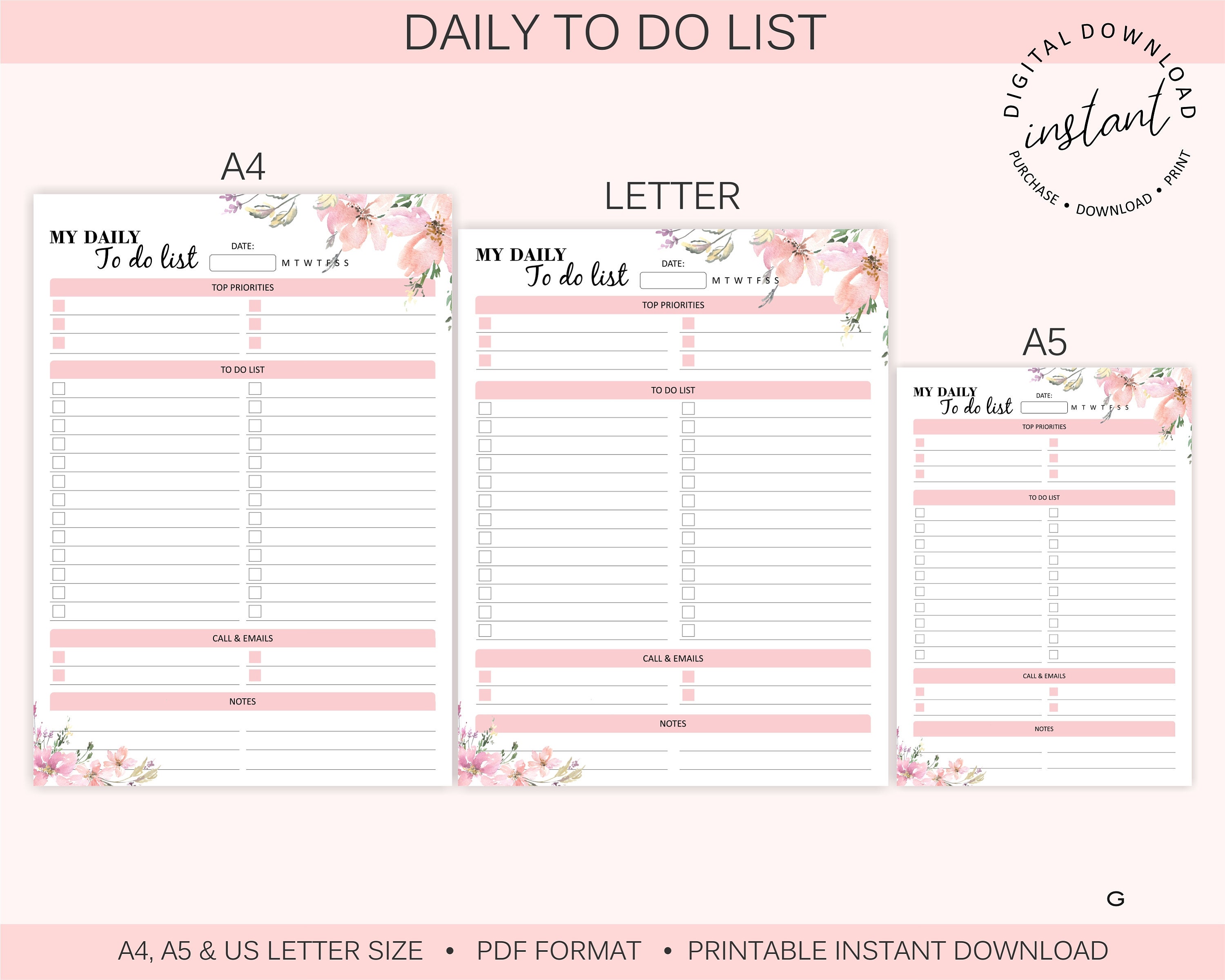 Flower Daily to Do List Printable Daily to Do List Printable to Do List ...