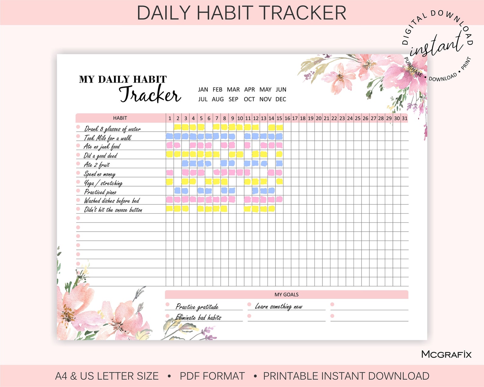 Flower Habit Tracker Printable Daily Habit Tracker Printable Habit ...