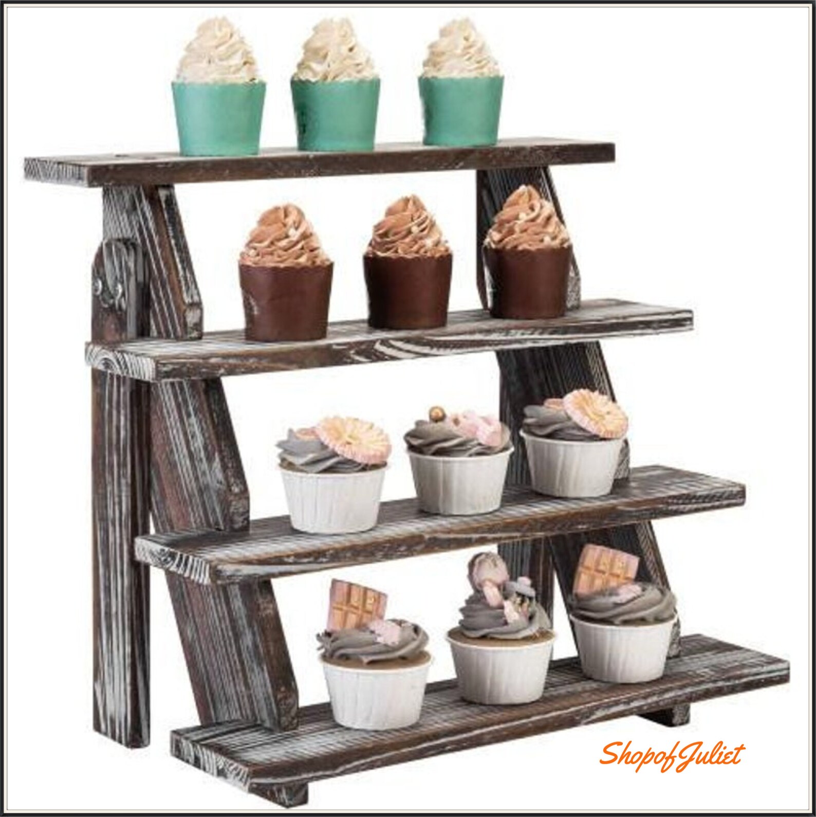 Torched Wood Riser Stand w/ 4 Tiers / 4 tier cascading retail | Etsy