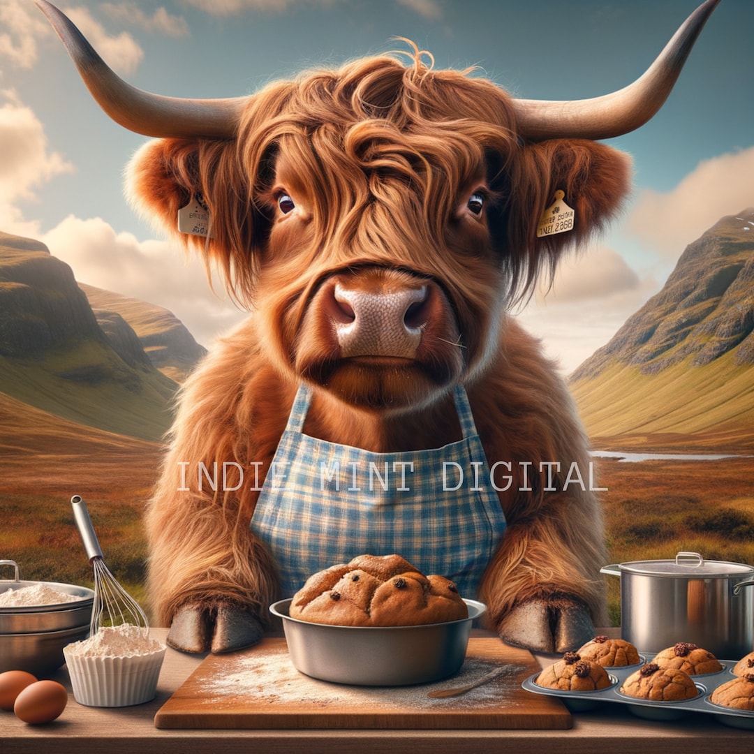 Highland Cow Baking Kitchen PNG Download Image Art Photography POD ...