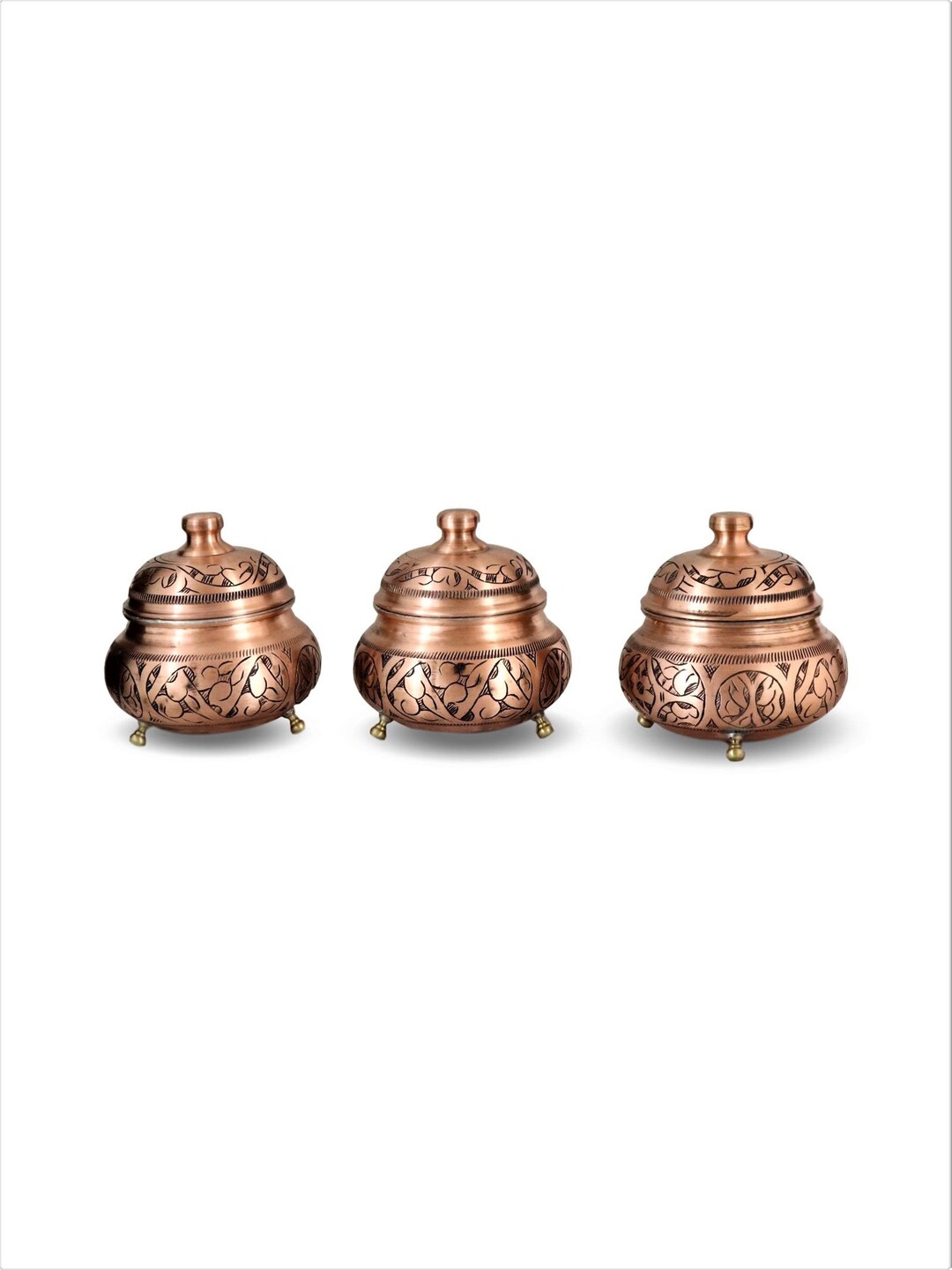 Copper Spice Jars Set of 3, Hammered Thick Copper Candy Sugar Bowl ...