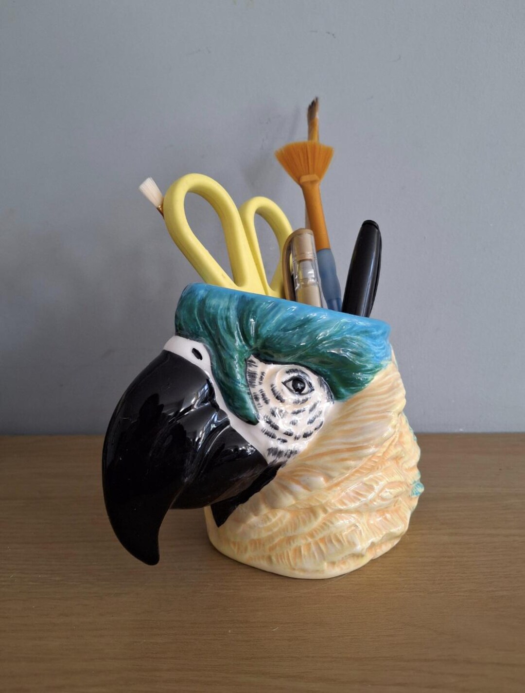 Blue Macaw Parrot Head Pen Pot Storage Pot Vase Ceramic Gift by Mcgowan ...