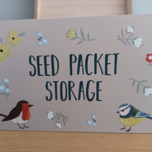Garden Birds Seed Packet Storage Box Garden Organiser Wooden Gardeners ...