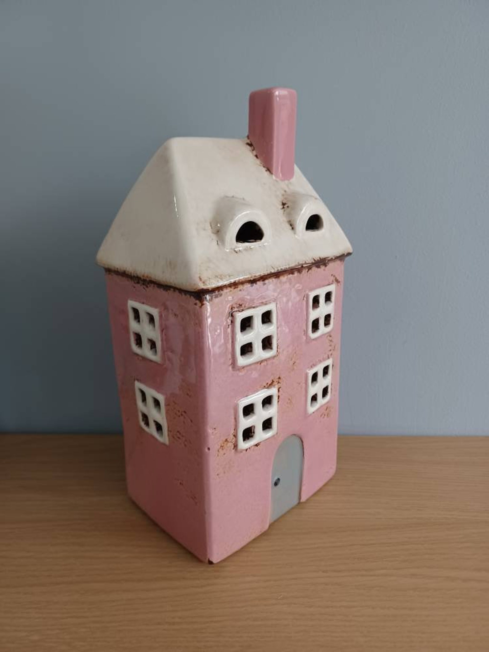 Ceramic Village Pottery Tall PINK House Tea Light Holder Gift - Etsy