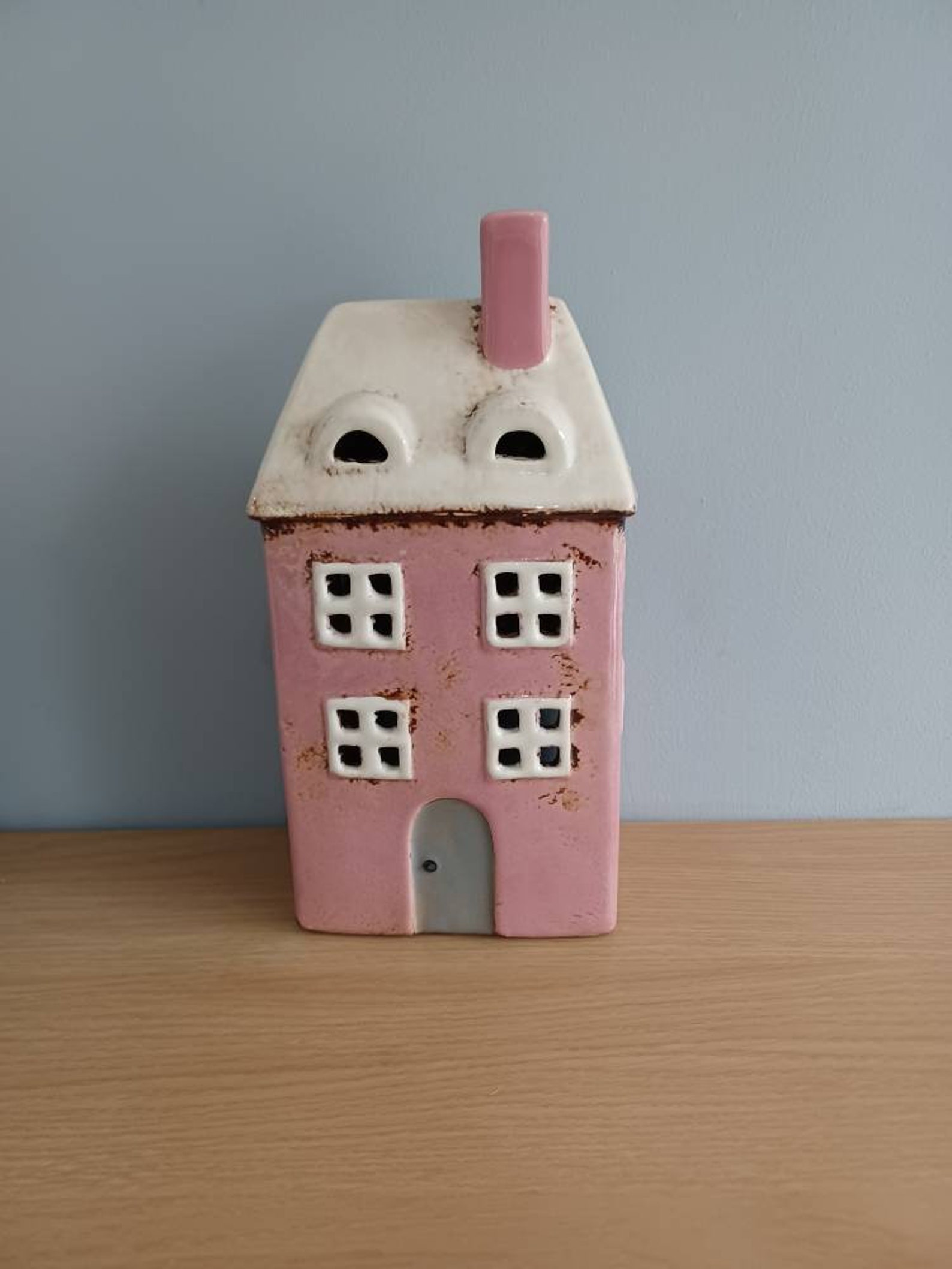 Ceramic Village Pottery Tall PINK House Tea Light Holder Gift Ornament ...