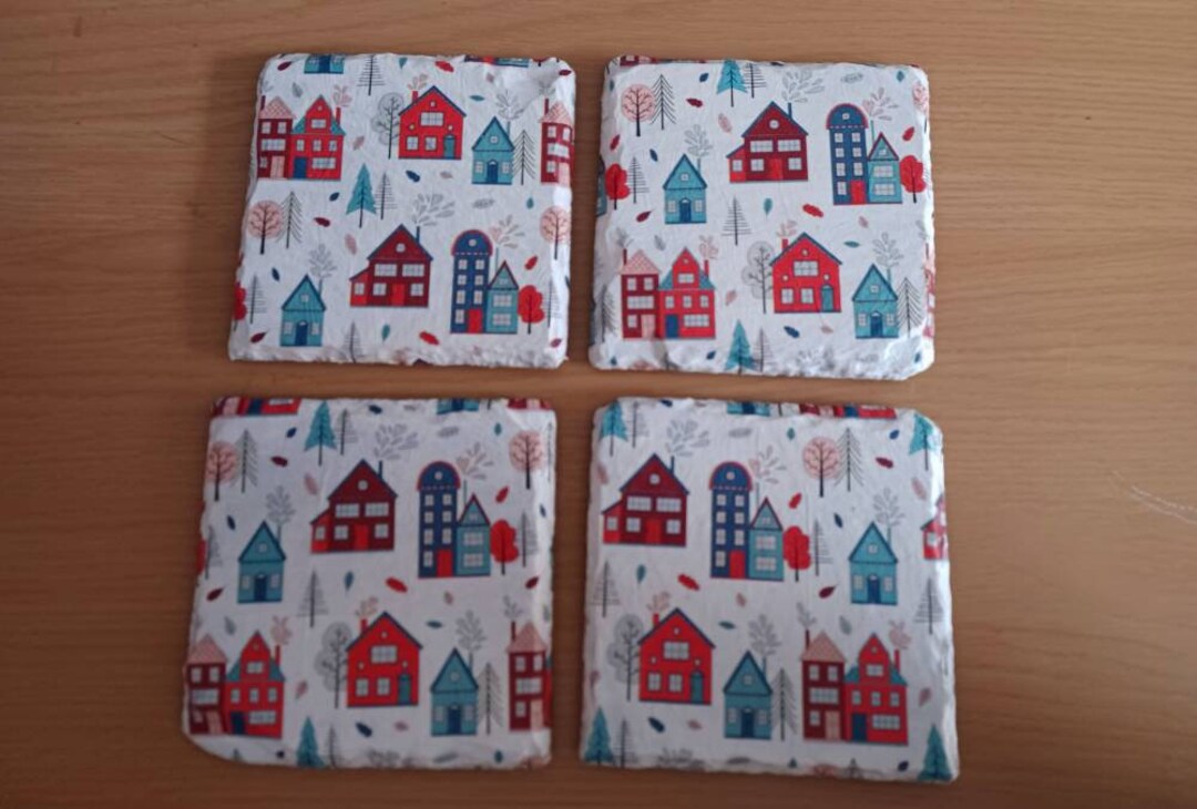 House Design Handmade Slate Decoupage Coasters Sst of Four 10cm Free UK ...