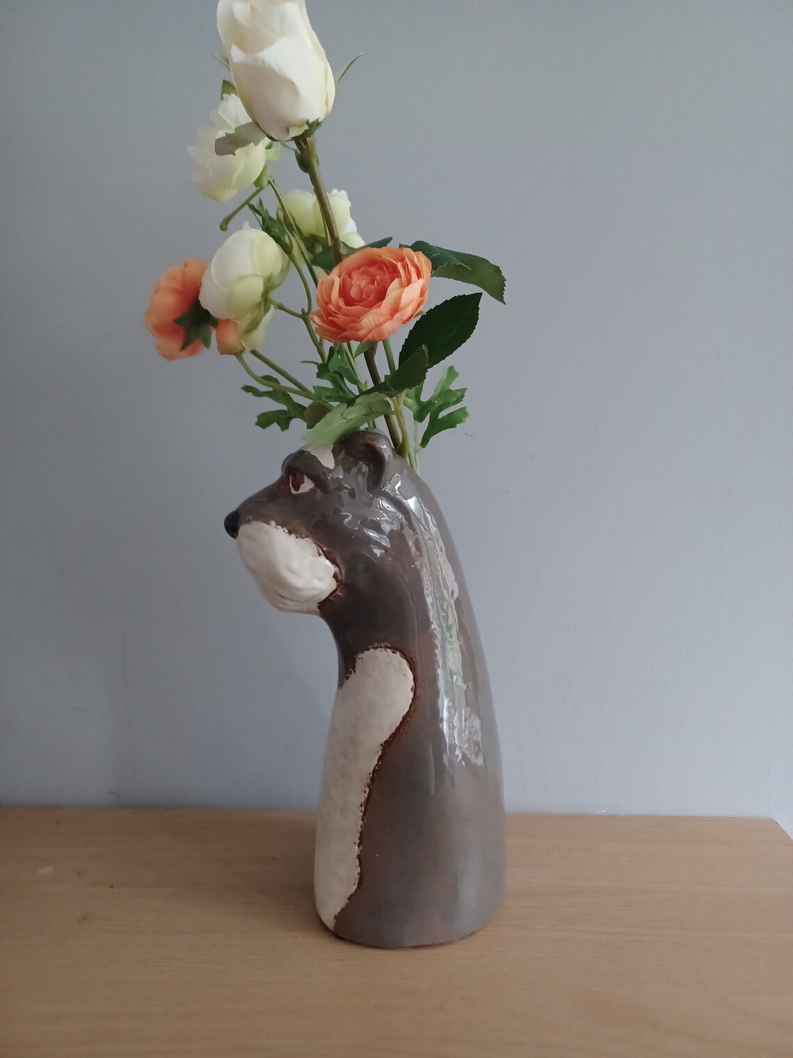 Dog Vase Ceramic Grey SCHNAUZER Dog Vase by Village Pottery Top Dog ...