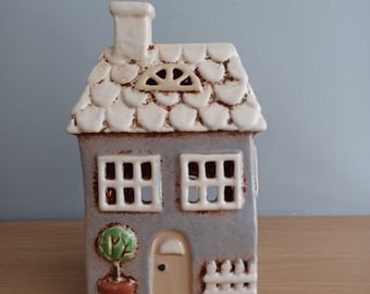 Village Pottery Cream Garden House Ceramic Tea Light Holder Gift 24cm ...