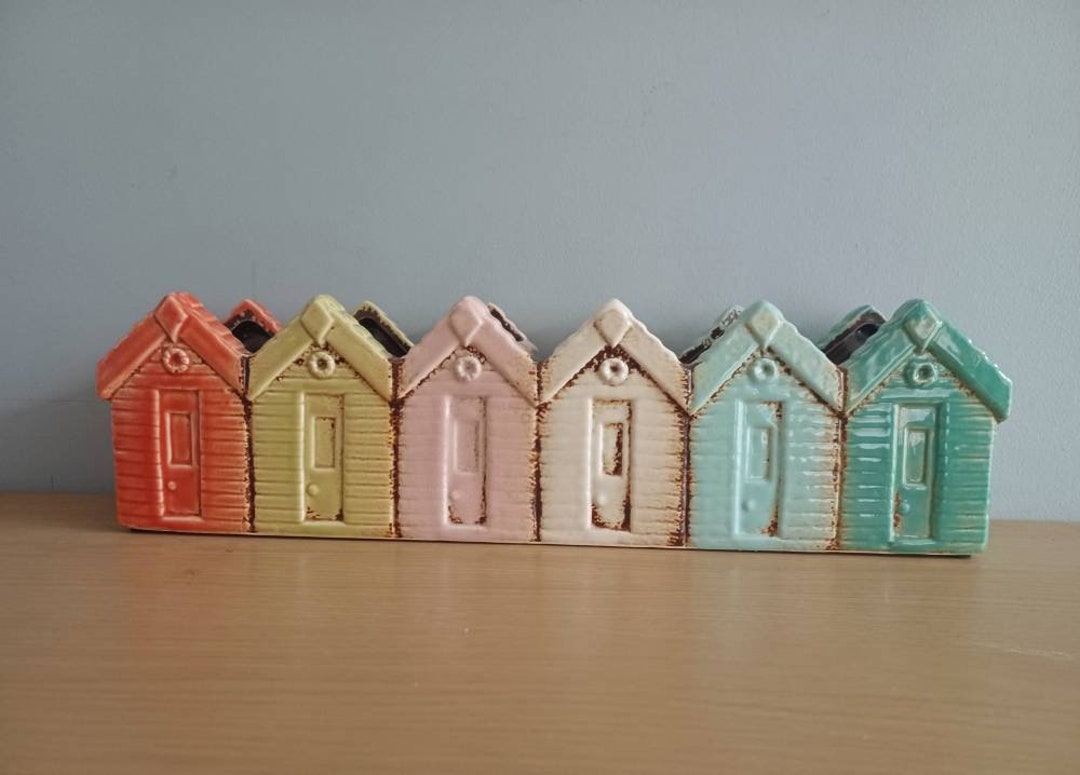 Ceramic Six Beach Hut Planter Plant Pot Ornament Gift for Herbs Plants ...