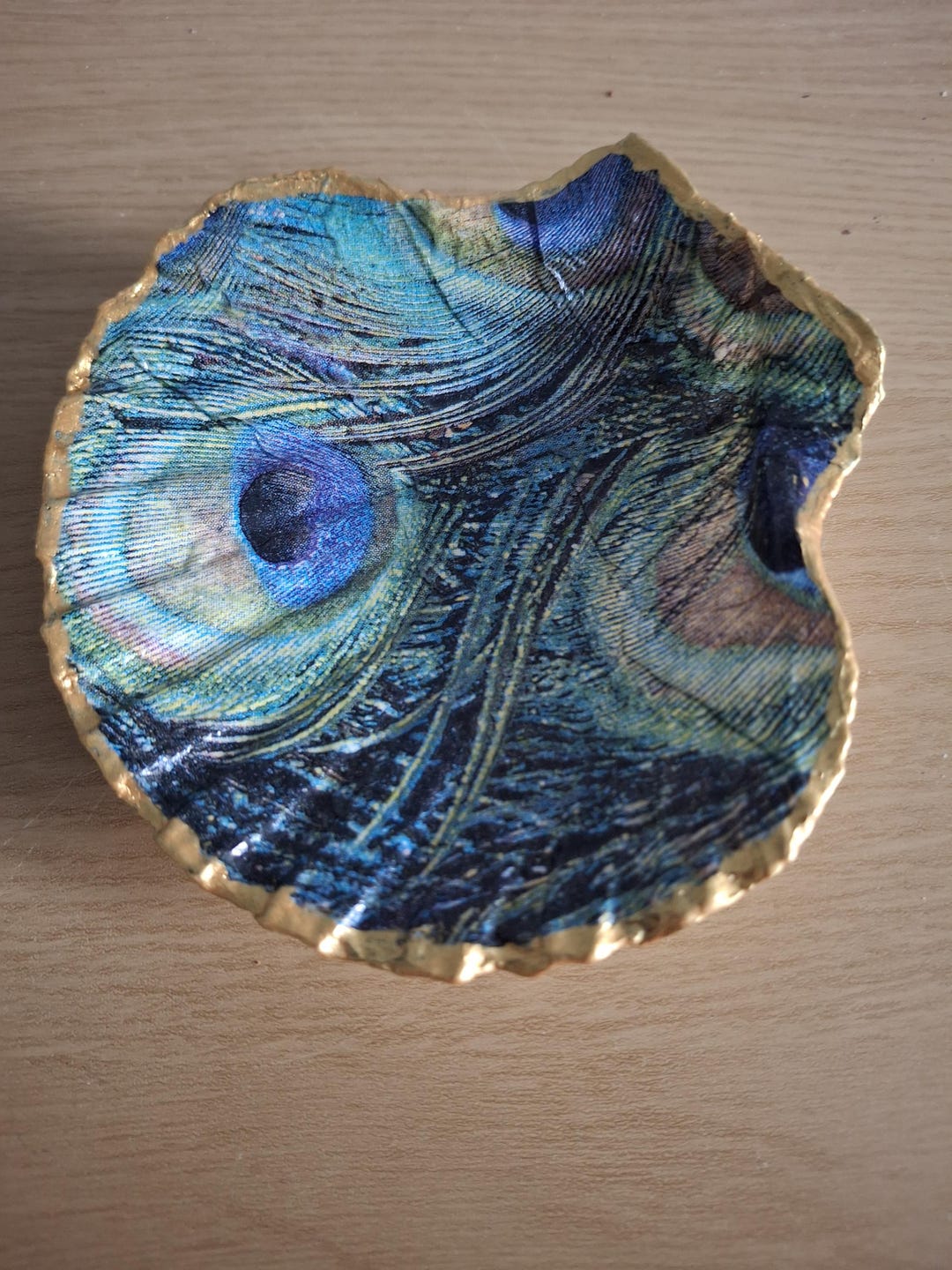Scollop Shell Trinket Dish PEACOCK FEATHER DESIGN 11cm Decouped ...