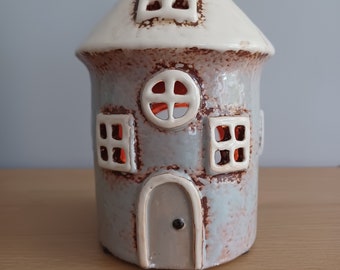 Ceramic Cream Village Pottery Traditional House Tea Light Holder With ...