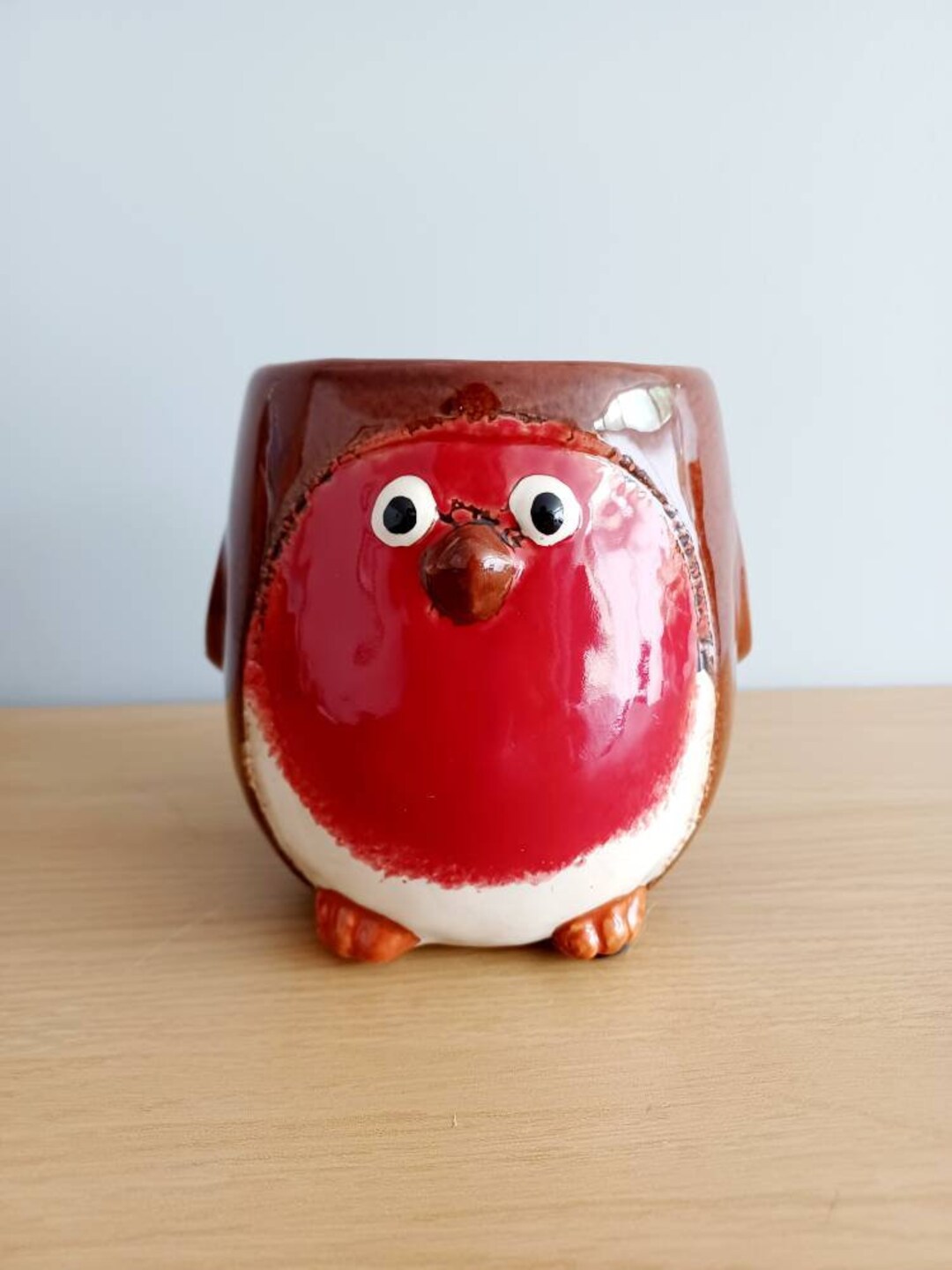 Village Pottery Small ROBIN Planter Plant Pot Gift Decoration Ornament ...