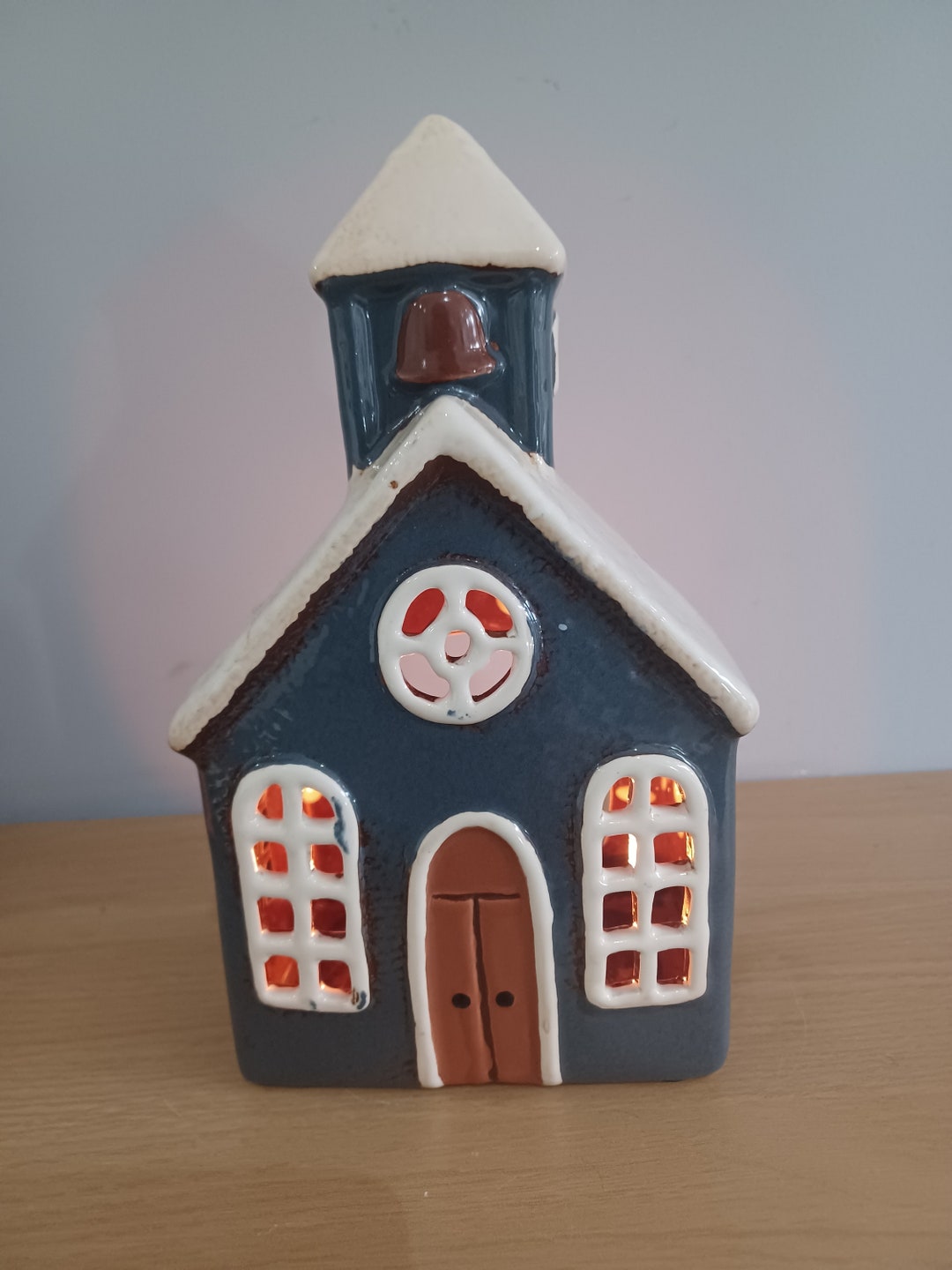Rustic CHURCH Tea Light Holder Village Pottery Ornament Gift Ceramic ...