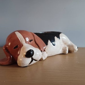 Ceramic Beagle Dog Planter Plant Pot Gift Ornament MEDIUM 25cm X 11.5cm ...
