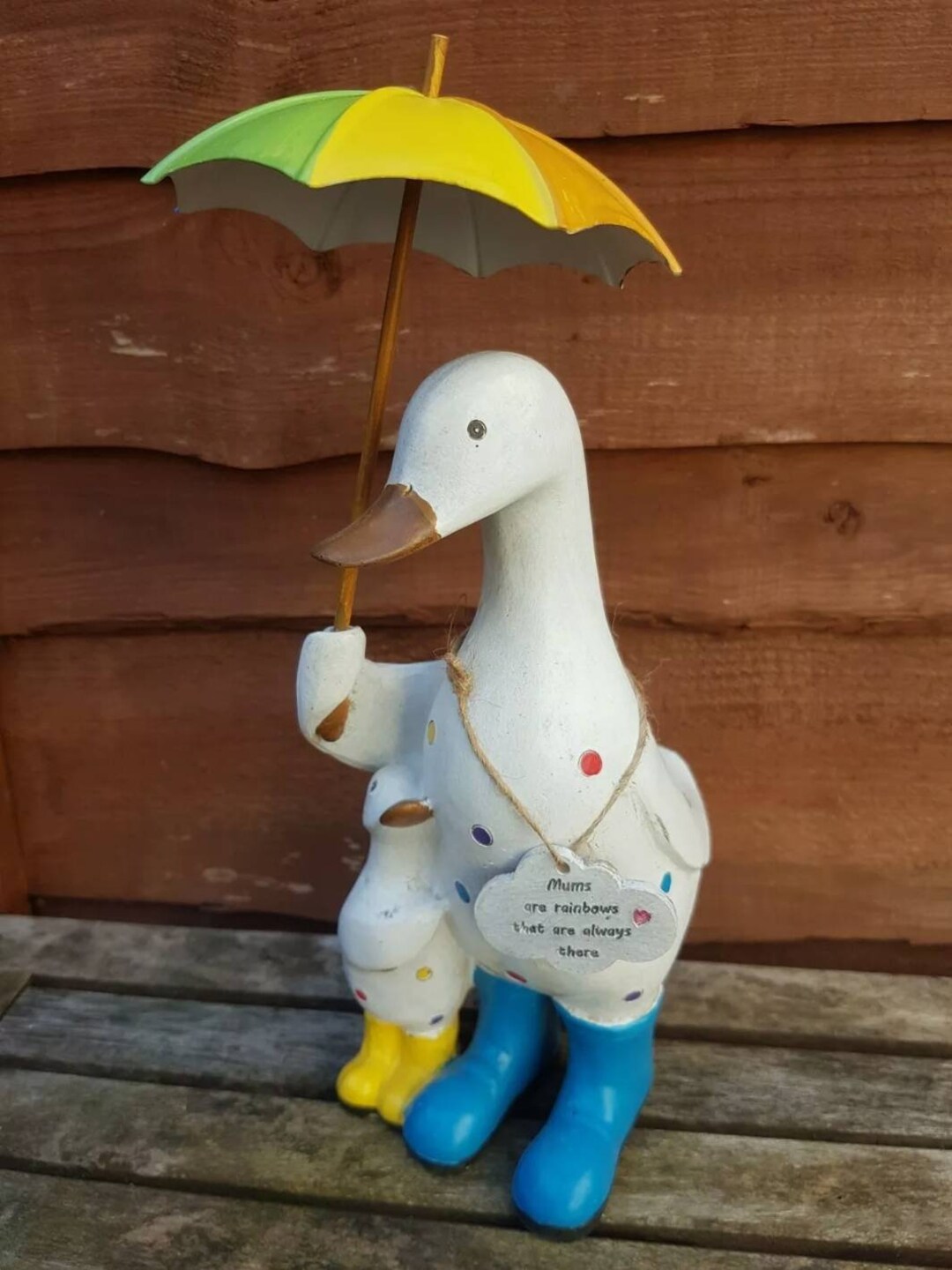 Rainbow Mom and Baby Duck With Wellies and Umbrella Ornament Gift 28cm ...