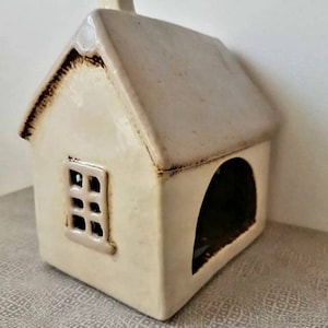 Ceramic Cream Village Pottery Traditional House Tea Light Holder With ...