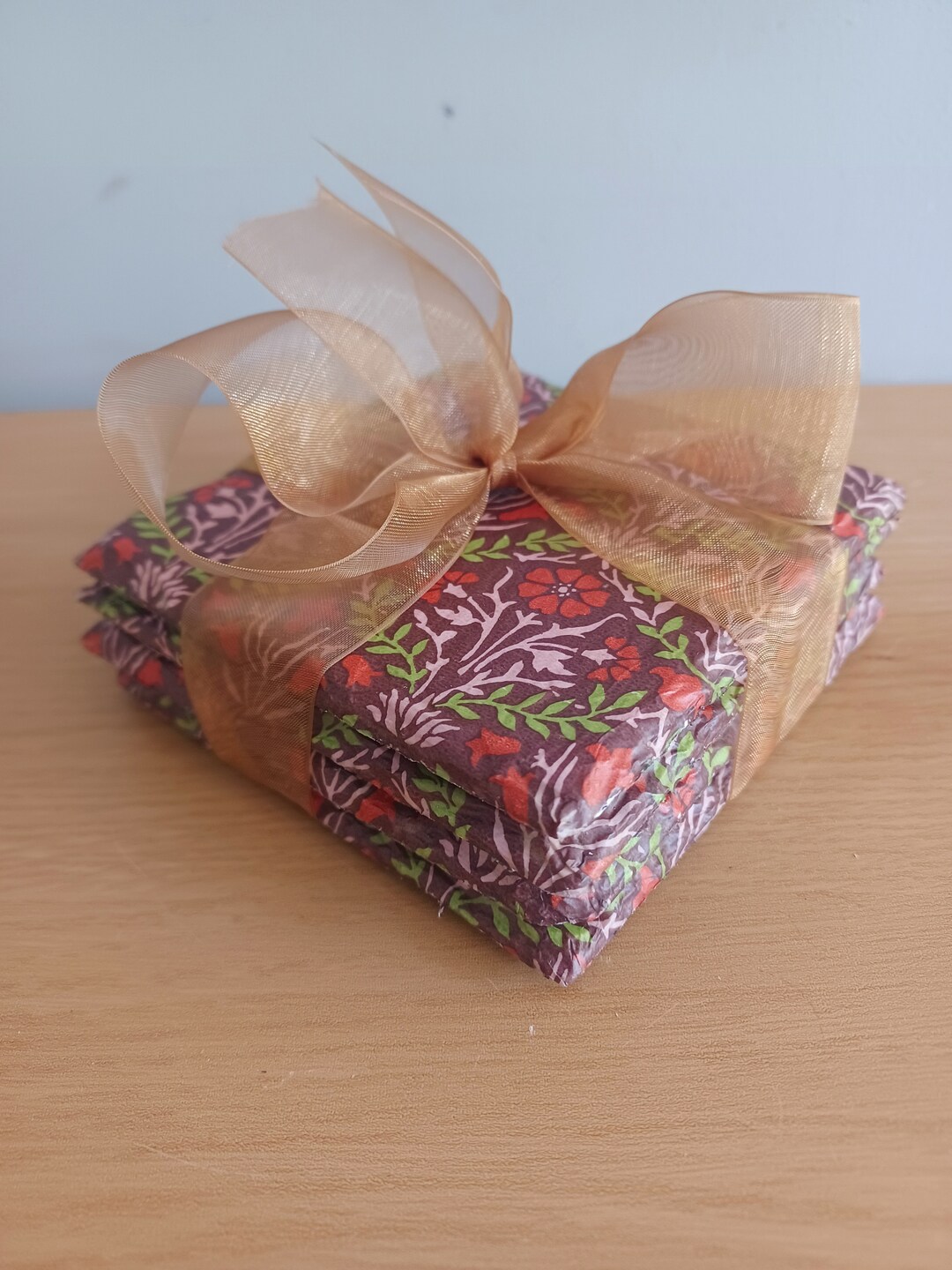 Coaster Set William Morris Bell Flower Design Handmade Slate Decoupage ...