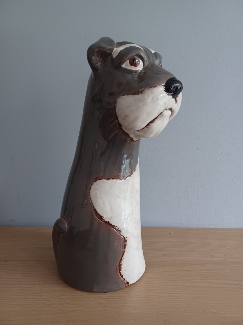 Dog Vase Ceramic Grey SCHNAUZER Dog Vase by Village Pottery Top Dog ...