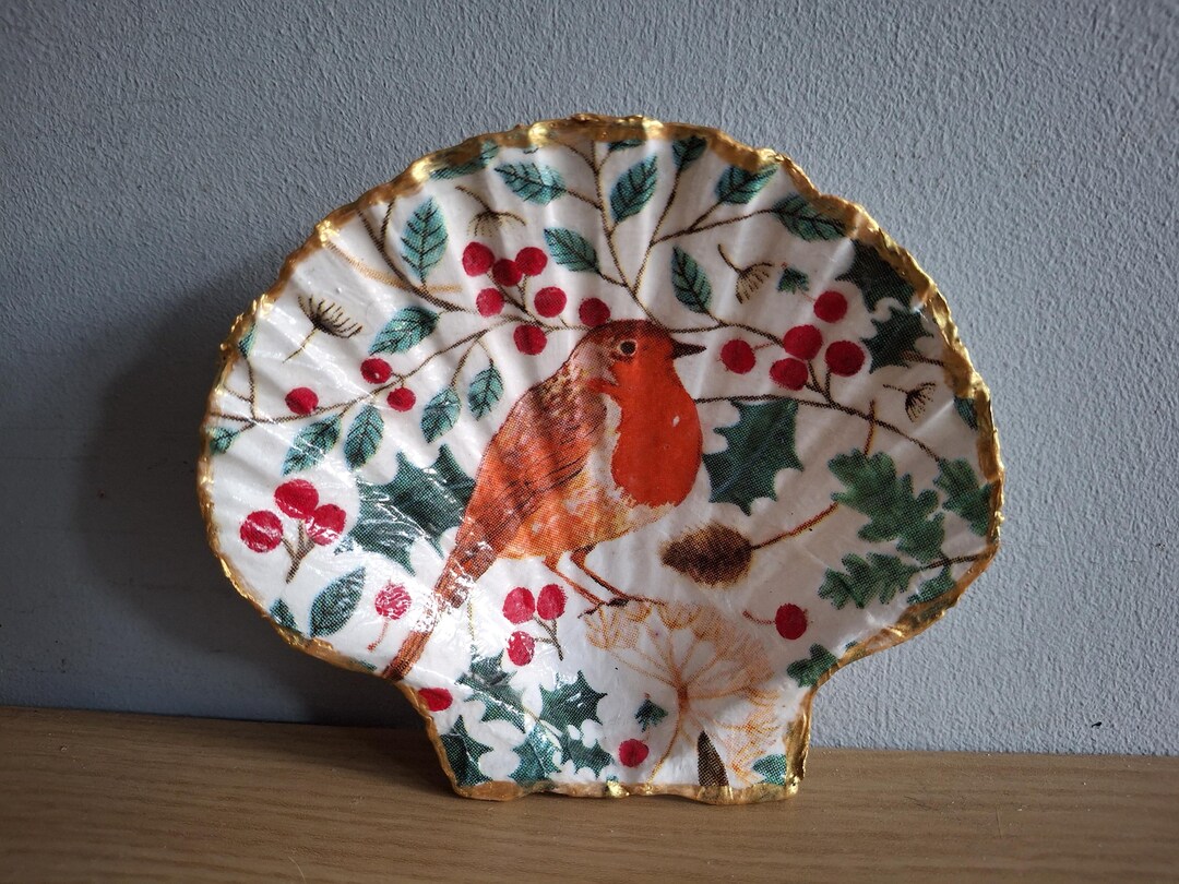 Scollop Shell Trinket Dish ROBIN DESIGN 11cm Decouped Varnished Shell ...