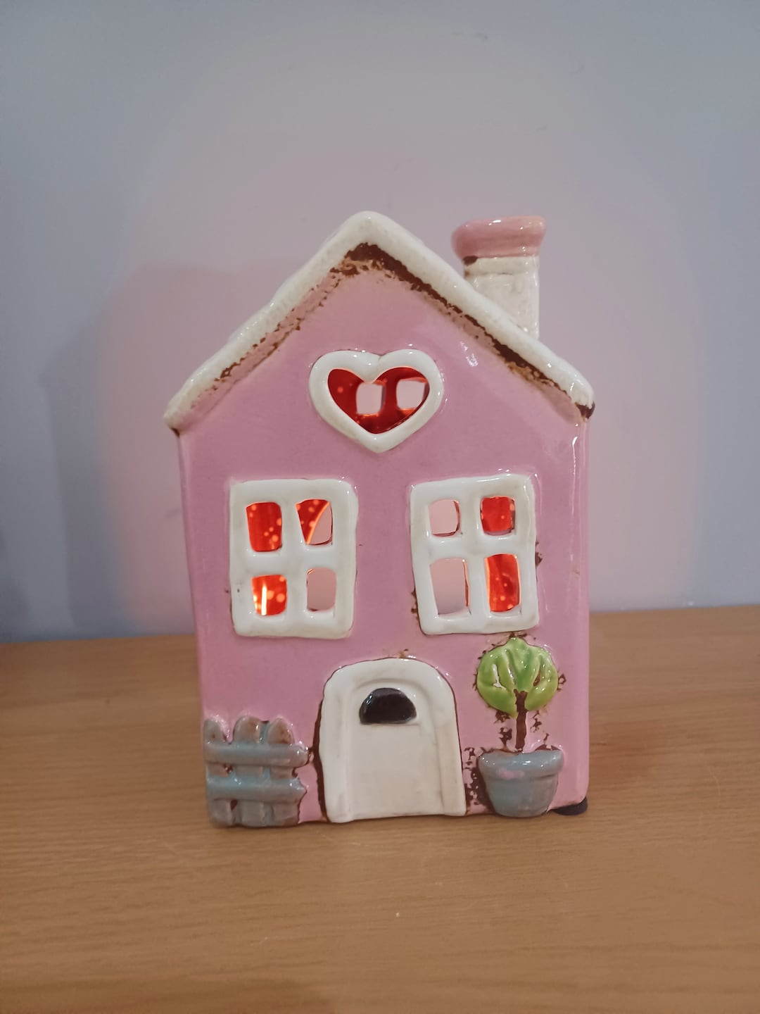 Ceramic Pink Heart GARDEN HOUSE Tea Light Holder With Chimney by ...