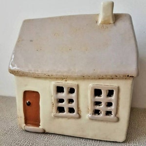 Ceramic Cream Village Pottery Traditional House Tea Light Holder With ...