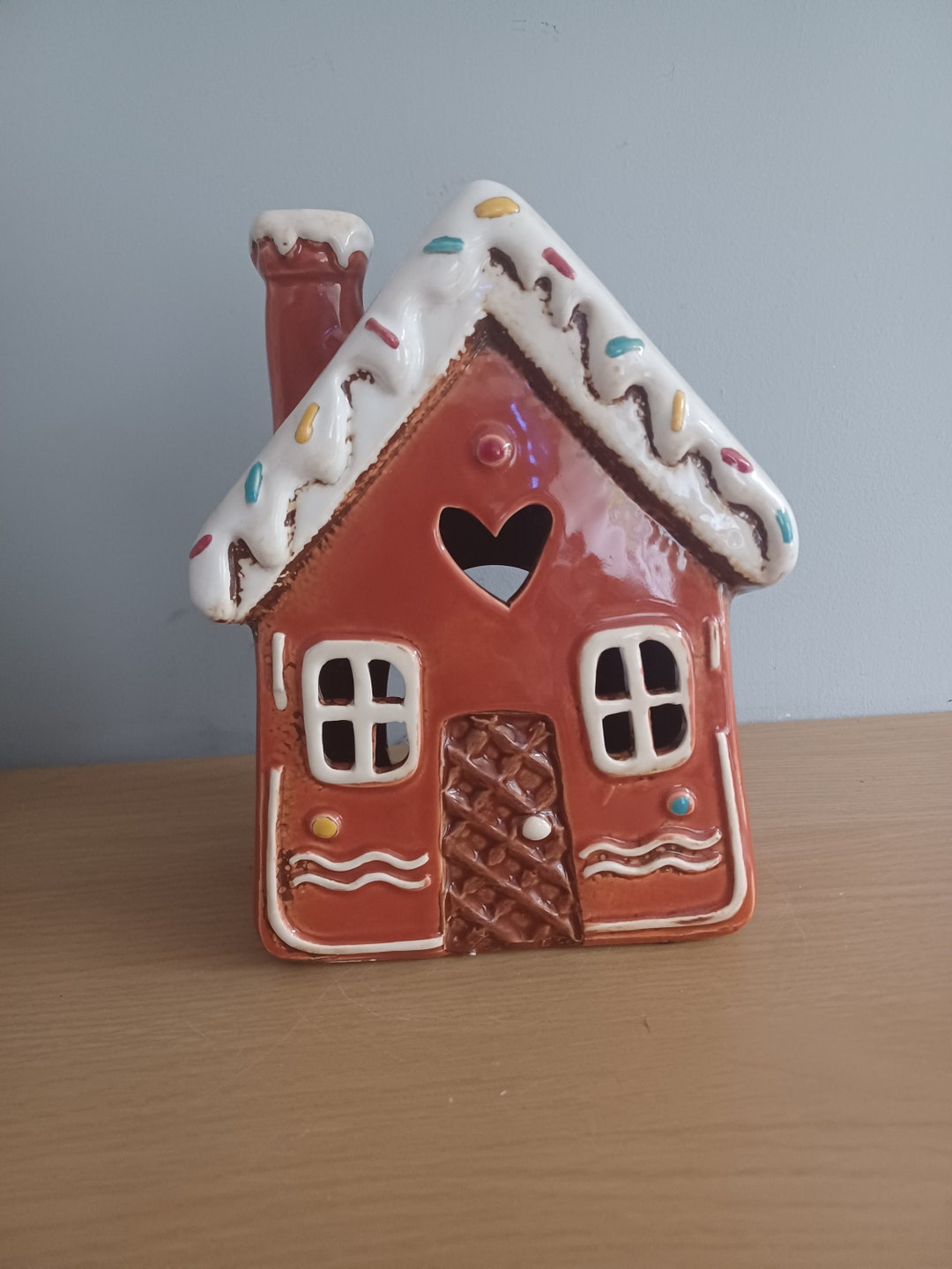 Village Pottery GINGERBREAD House Tea Light Holder With Chimney Lovely ...