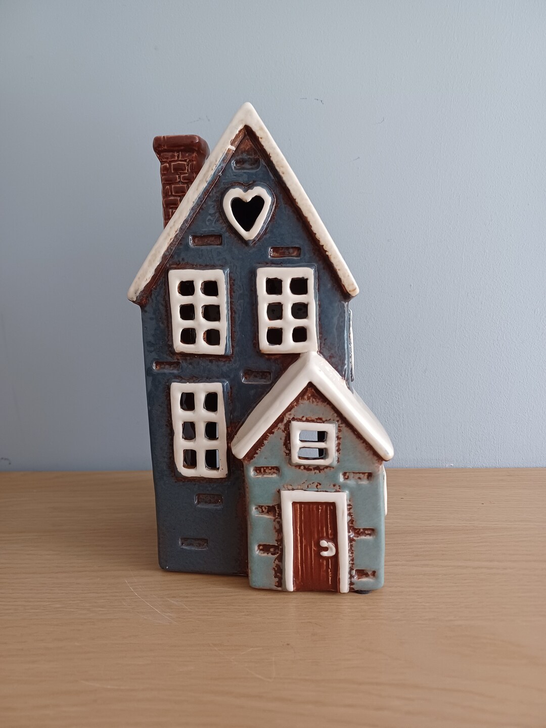 Ceramic Village Pottery Navy Grey House With Porch Tea Light Holder ...