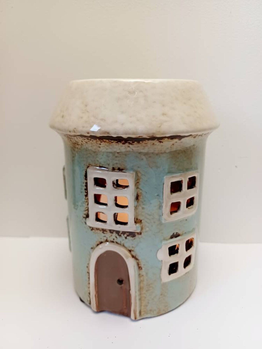 Aqua Ceramic Round House With Windows Wax Melt Oil Burner Gift 15cm ...