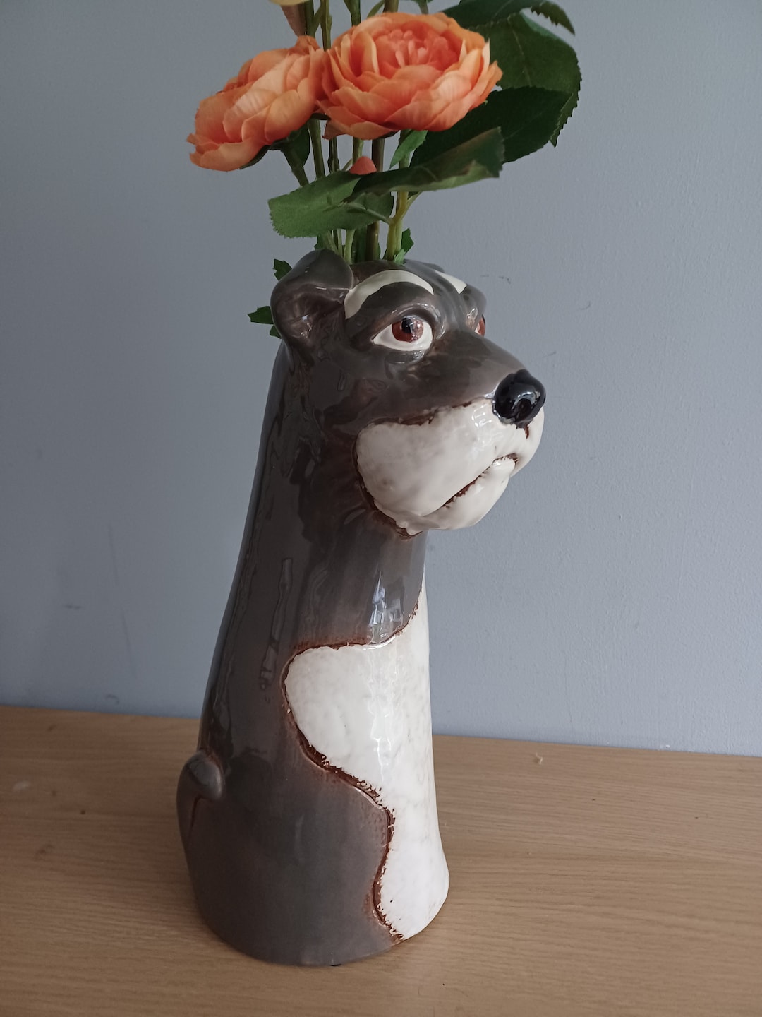 Dog Vase Ceramic Grey SCHNAUZER Dog Vase by Village Pottery Top Dog ...