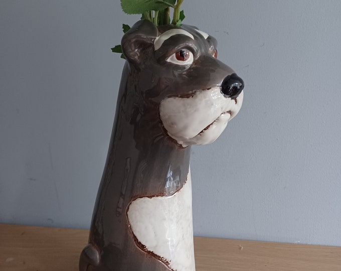 Dog Vase Ceramic Grey SCHNAUZER Dog Vase by Village Pottery Top Dog ...