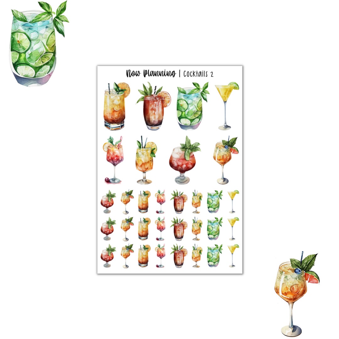 Cocktails 2 Sticker Sheet | Journal Stickers, Planner Stickers ...