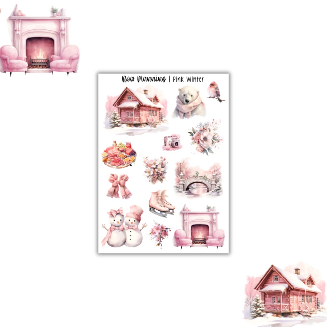 Pink Winter Sticker Sheet | Winter Stickers | Bullet Journal Stickers ...