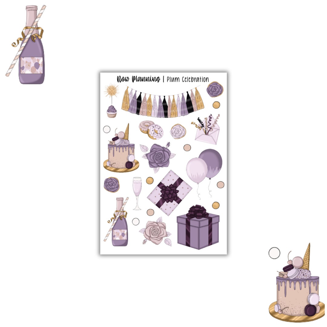 Plum Celebration Sticker Sheet Birthday Stickers Journal Stickers ...