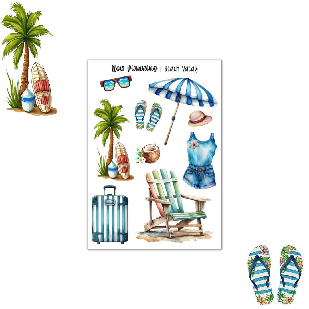 Beach Vacay Sticker Sheet | Journal Stickers, Planner Stickers ...