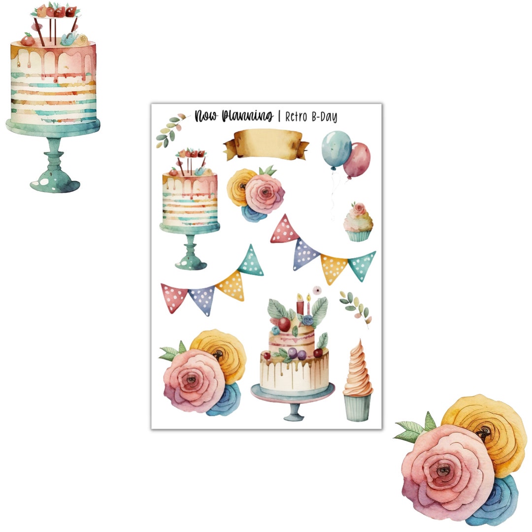 Retro B-day Sticker Sheet | Bullet Journal Stickers, Planner Stickers ...