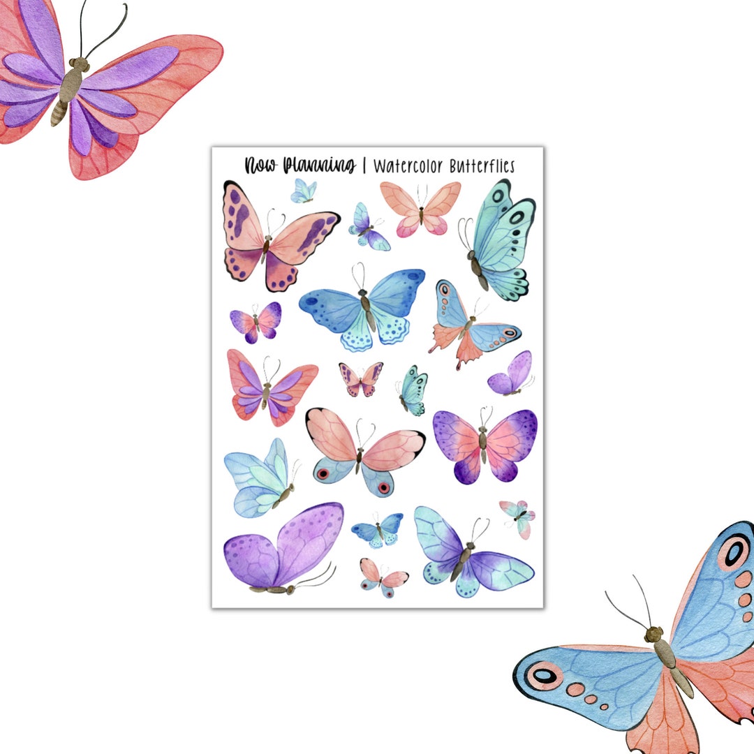 Watercolor Butterflies Sticker Sheet | Journal Stickers, Planner ...