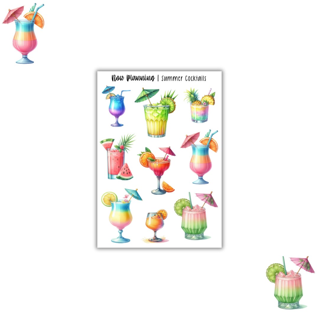 Summer Cocktails Sticker Sheet | Summer Stickers | Journal Stickers ...