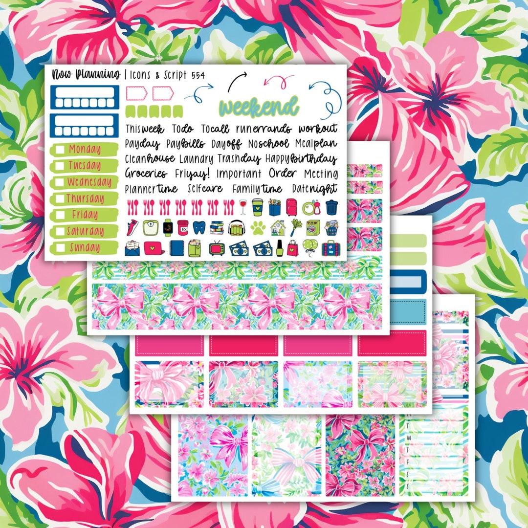 Preppy Bows Planner Kit 554 Planner Stickers Vertical Weekly Planner ...