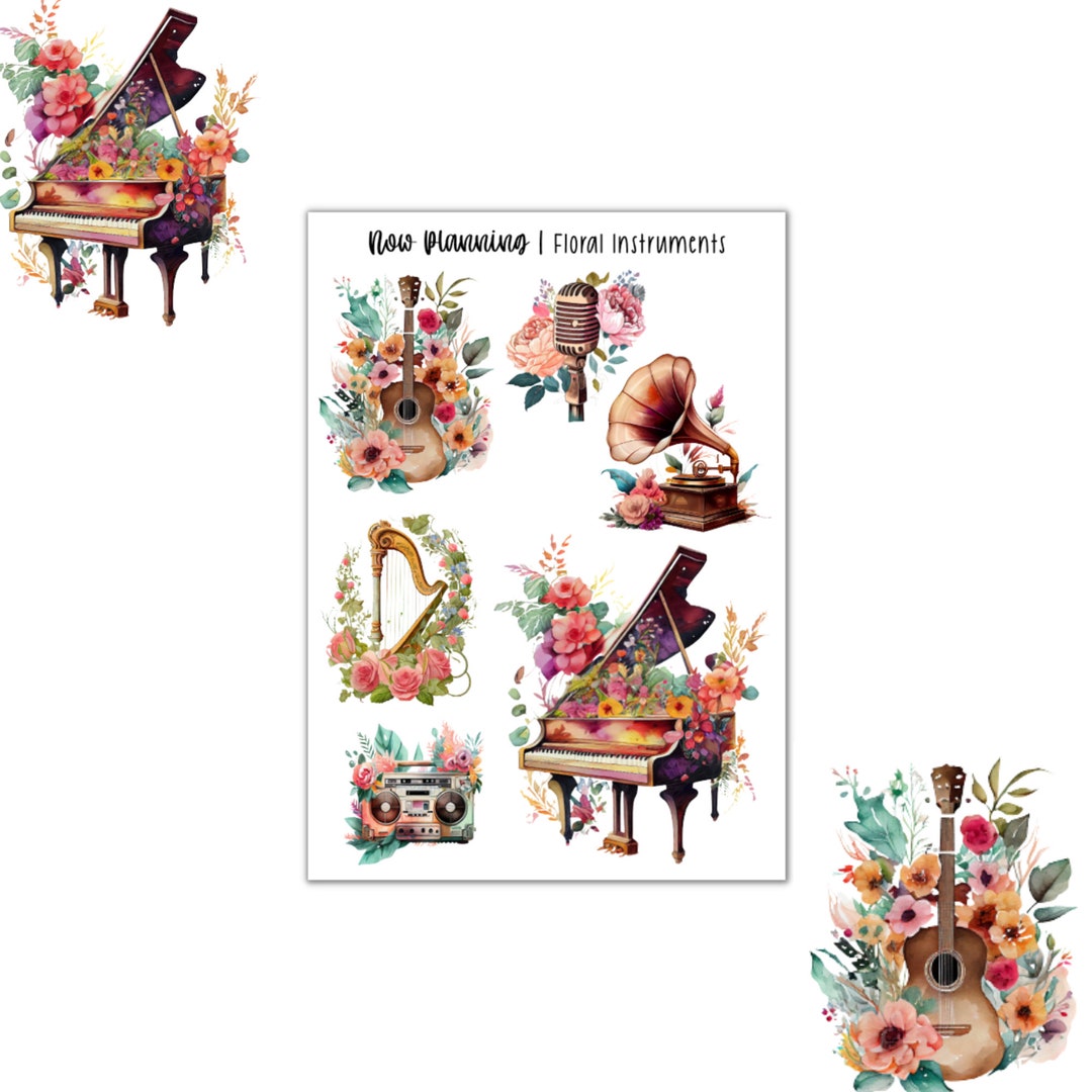 Floral Instruments Sticker Sheet | Journal Stickers, Planner Stickers ...