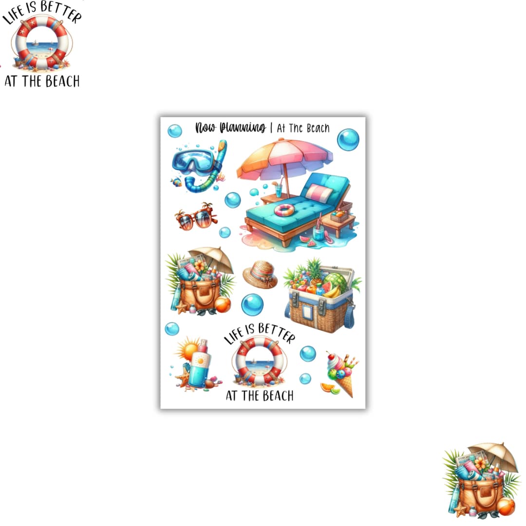 At the Beach Sticker Sheet | Summer Stickers | Journal Stickers ...