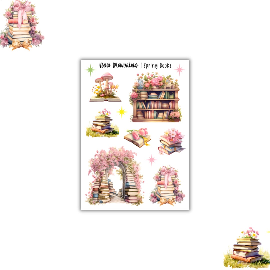 Spring Books Sticker Sheet | Book Reading Stickers | Journal Stickers ...