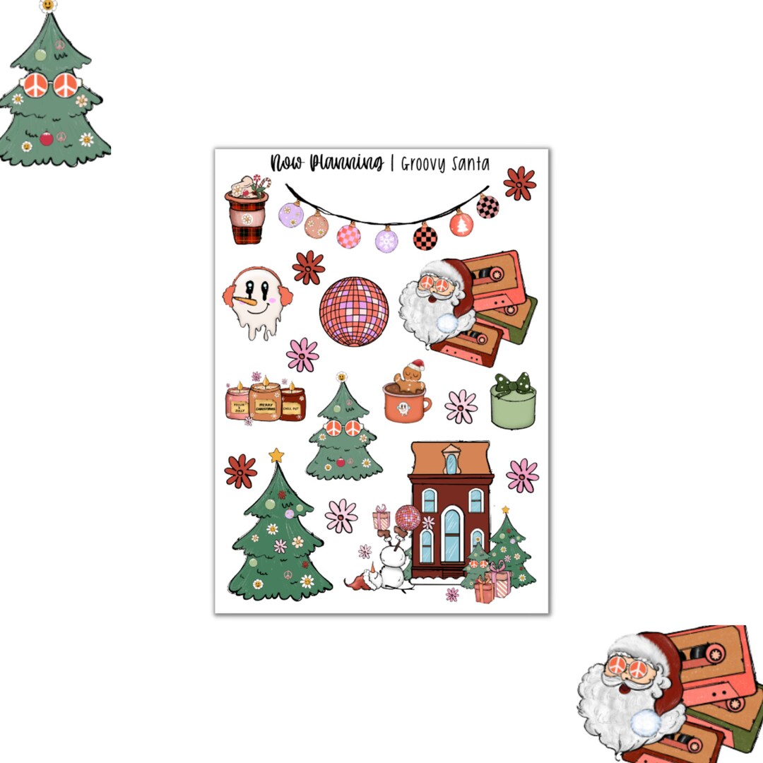 Groovy Santa Sticker Sheet | Bullet Journal Stickers, Planner Stickers ...