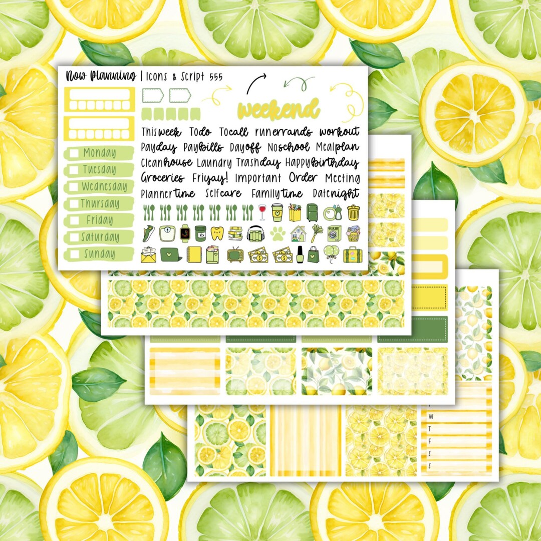 Lemons Planner Kit 555 | Planner Stickers | Vertical Weekly Planner Kit ...