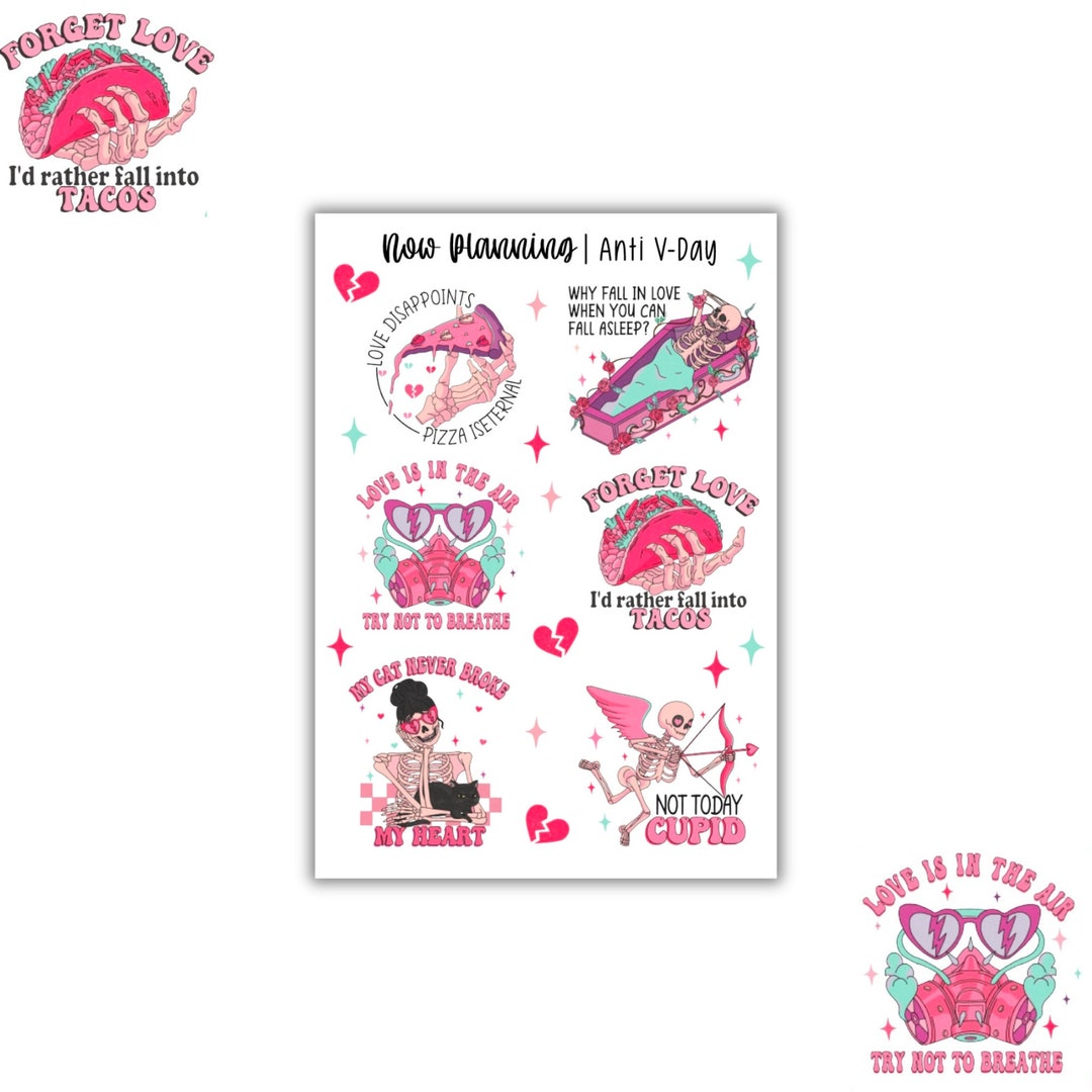 Anti V-day Sticker Sheet | Valentine's Day Stickers | Journal Stickers ...