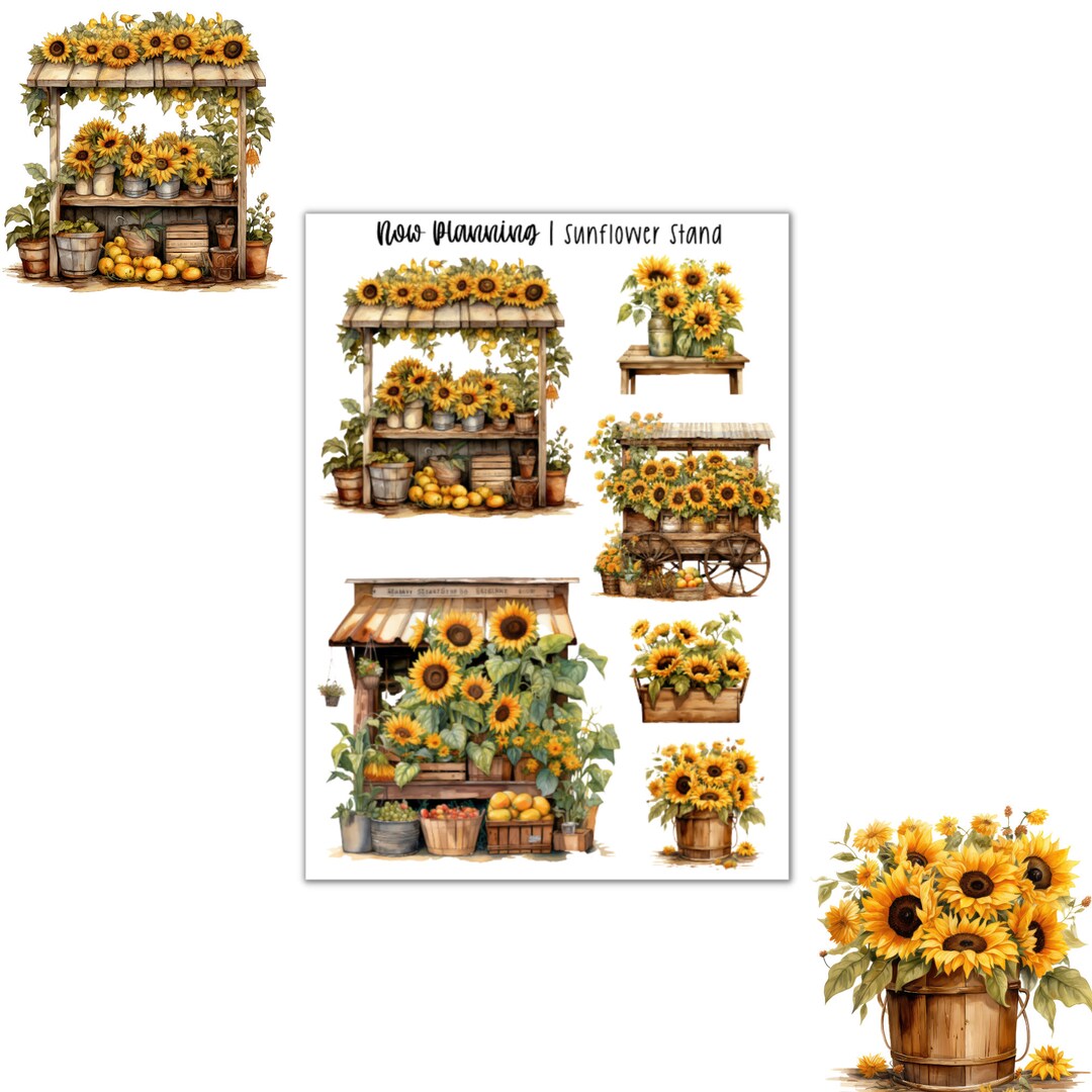 Sunflower Stand Sticker Sheet Autumn Fall Stickers Journal Stickers ...